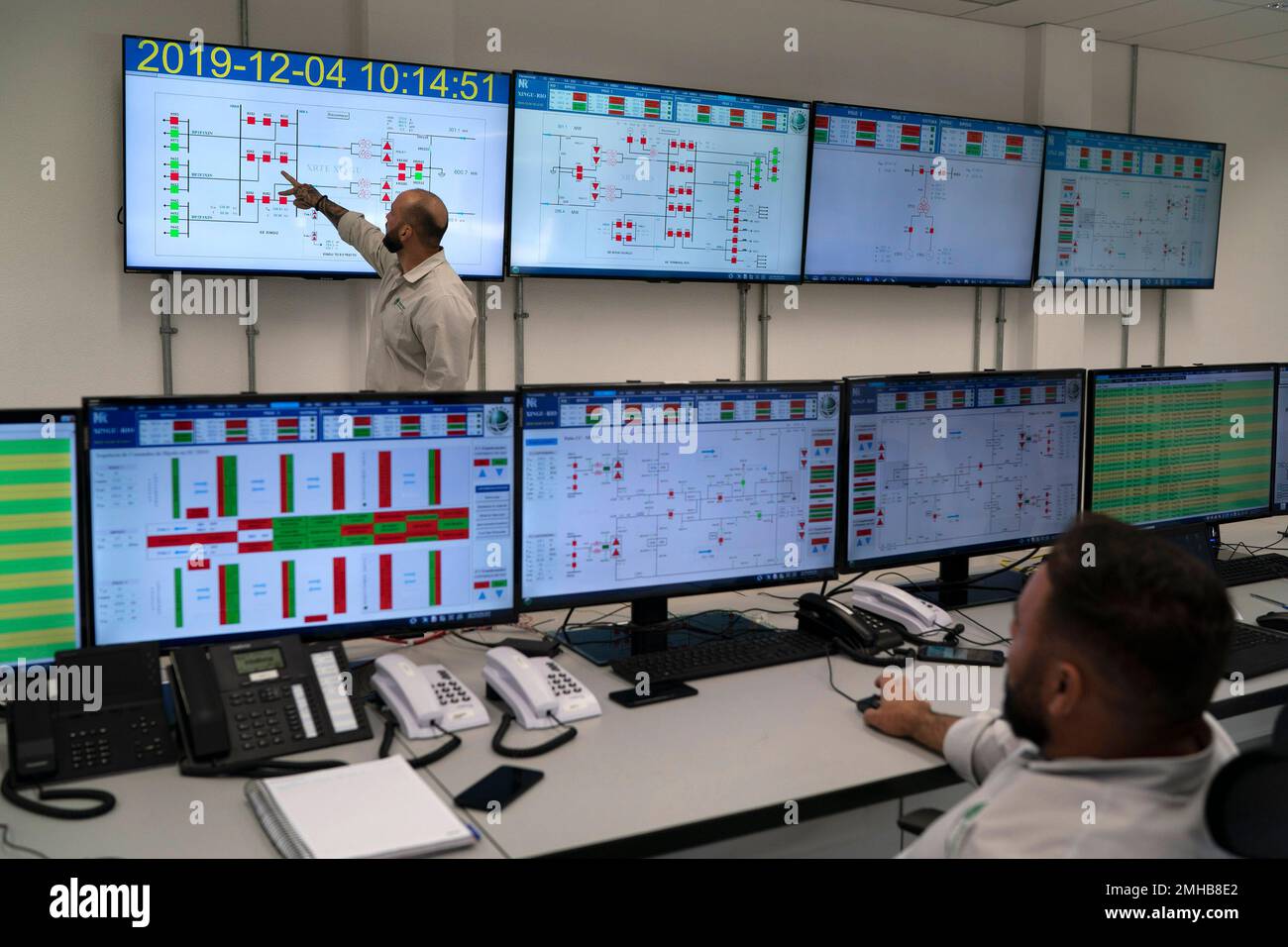 In this Dec. 4, 2019 photo, employees work in the control room at the ...