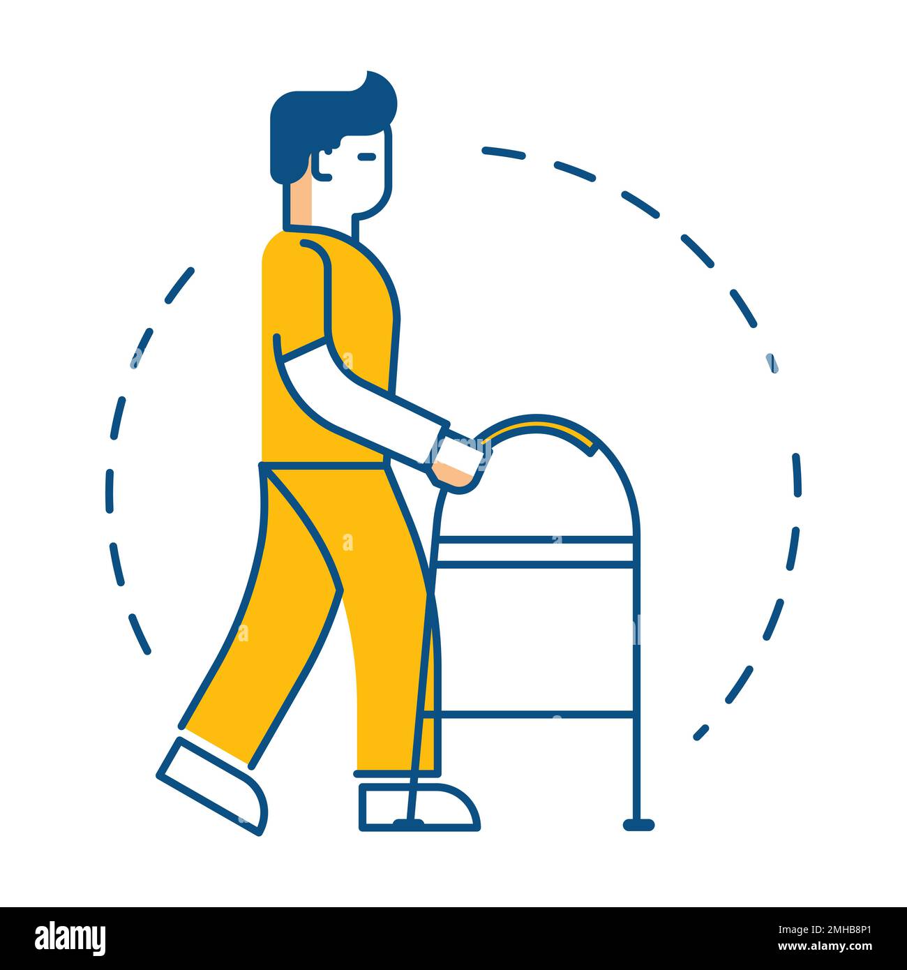 Patient with walker, physiotherapy and medical rehabilitation isolated ...