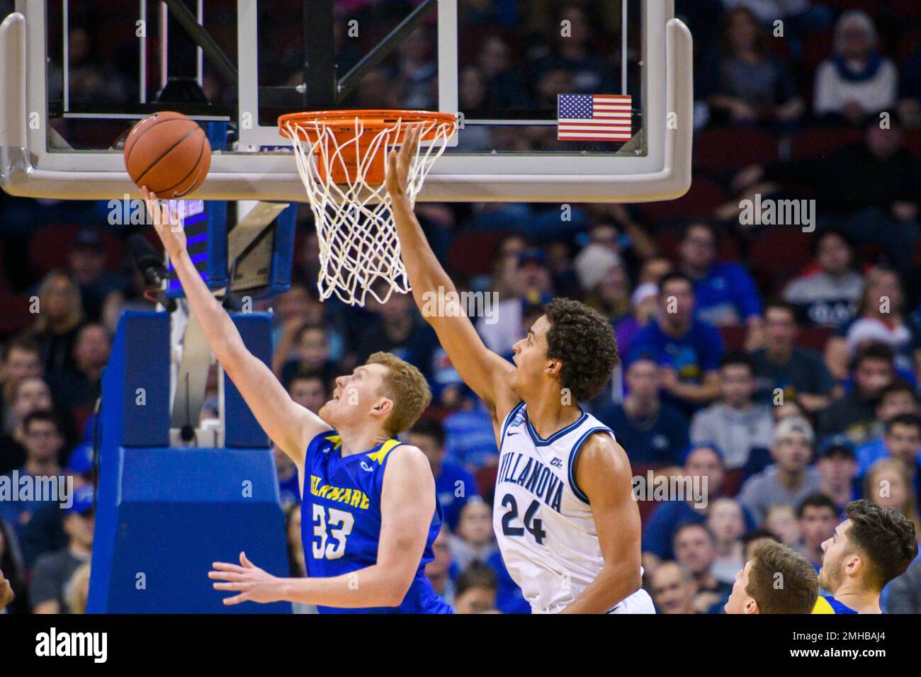 Villanova forward Jeremiah Robinson-Earl (24) defends Delaware forward ...