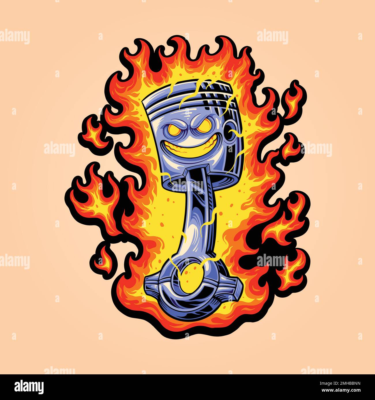 Angry piston racing with flaming fire cartoon illustration vector ...