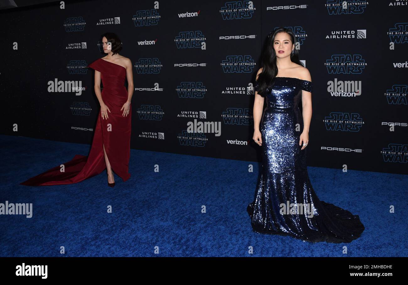 Daisy Ridley, left, and Kelly Marie Tran arrive at the world premiere ...