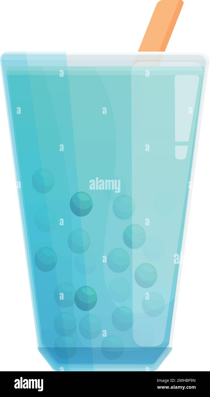 Blue bubble tea icon cartoon vector. Milk drink. Cute glass Stock ...