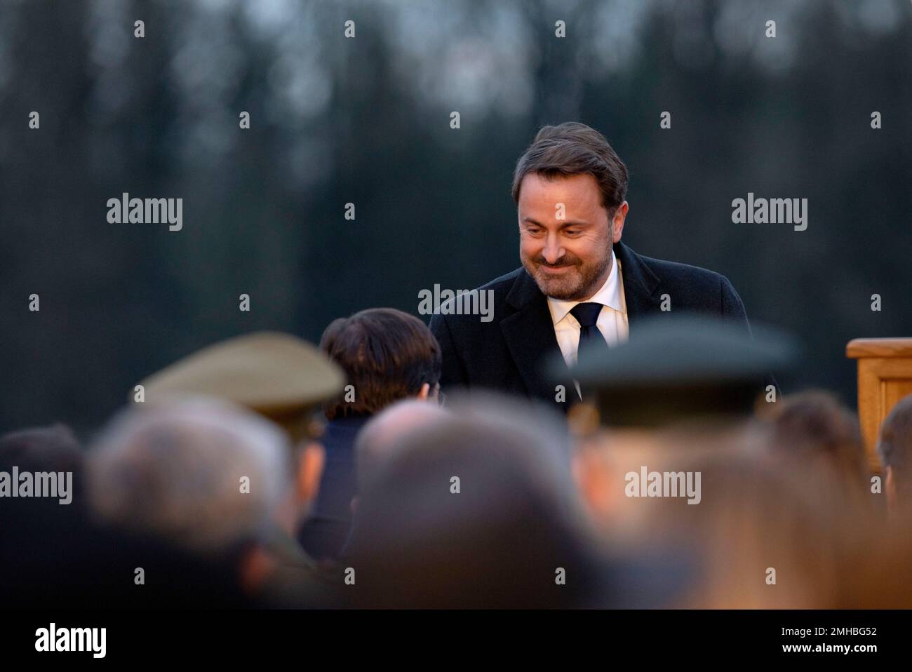 Luxembourg's Prime Minister Xavier Bettell leaves the podium after ...