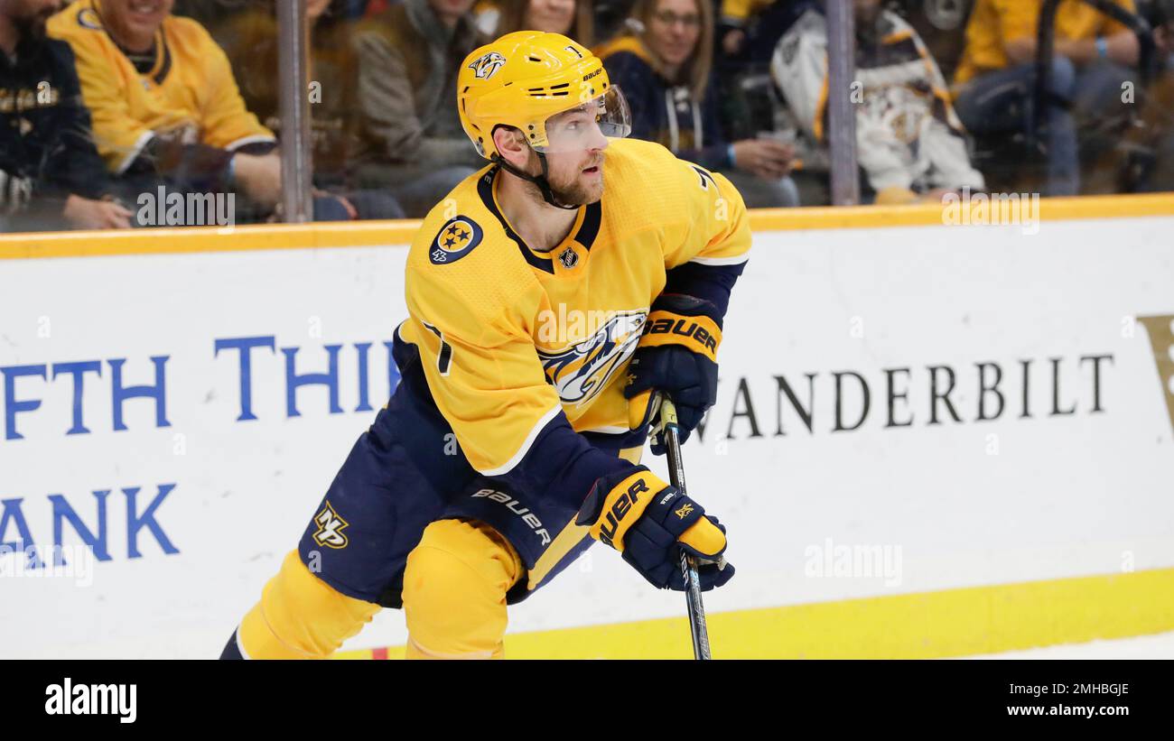 Nashville Predators defenseman Yannick Weber, of Switzerland, plays ...