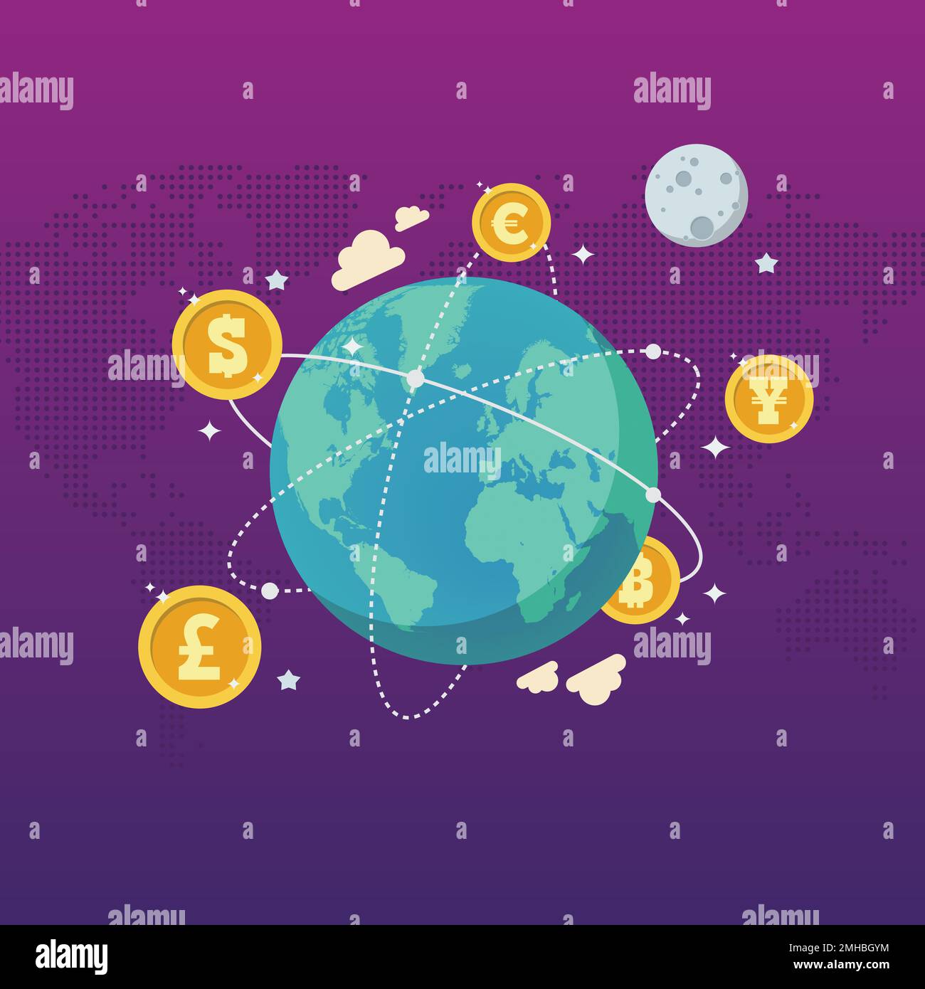 Global Network Currency Concept. Flat style vector illustration Stock ...