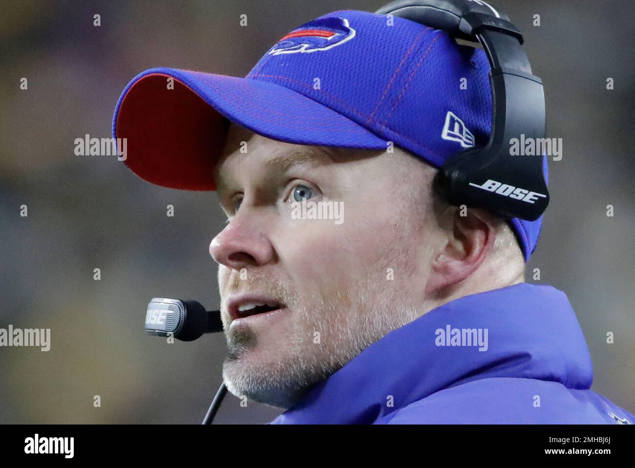 Buffalo Bills head coach Sean McDermott looks at the scoreboard during ...
