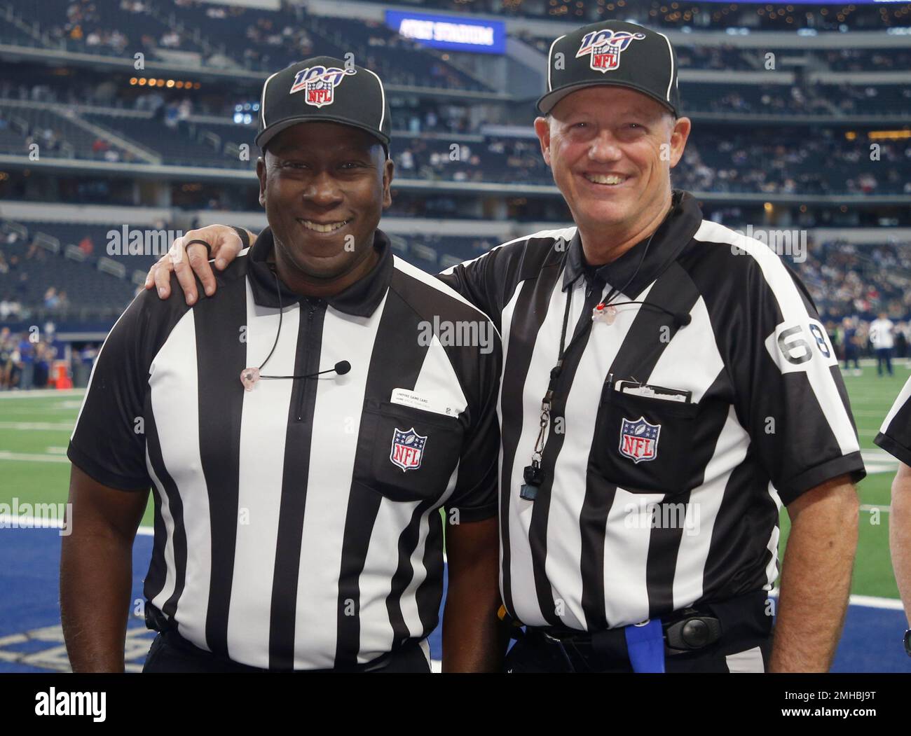 NFL officials Ruben Fowler, left, and Tom Stephan pose for a portrait ...