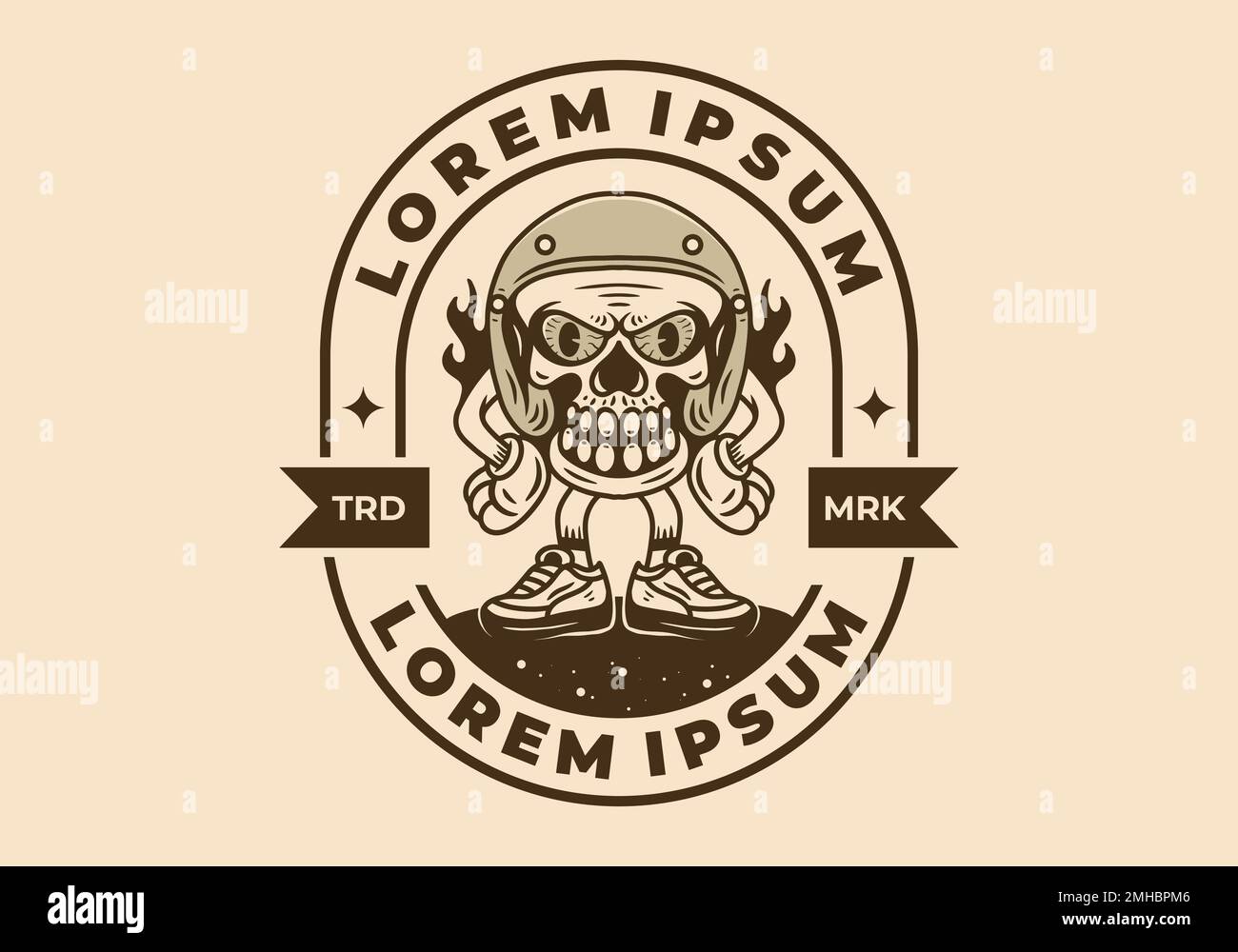 Standing skull wearing helmet character illustration design Stock ...