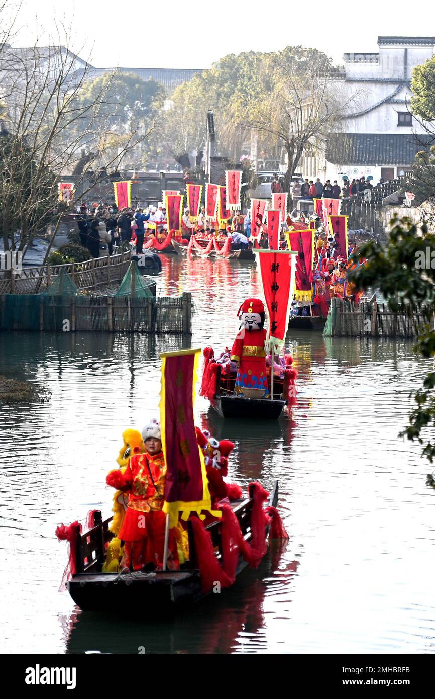 Huzhou, China's Zhejiang Province. 26th Jan, 2023. People take part in ...