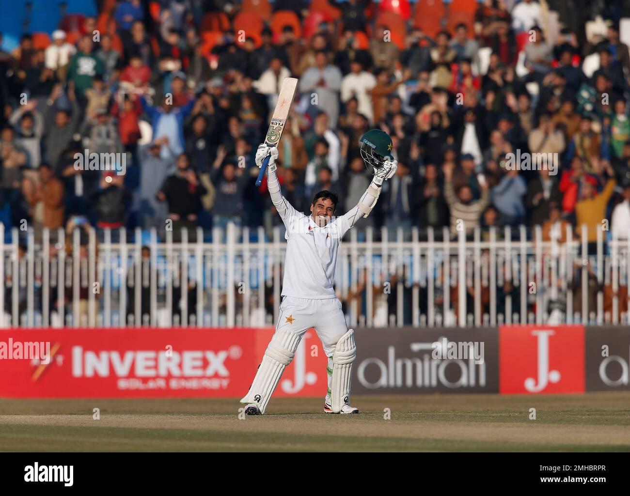 Pakistani batman Abid Ali celebrates after completing his century ...