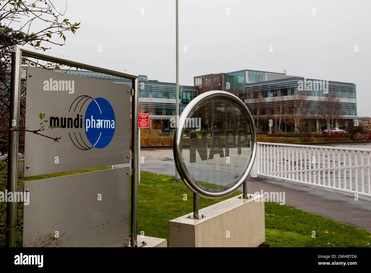 This Dec. 12, 2019, photo shows a sign at the Mundipharma International ...