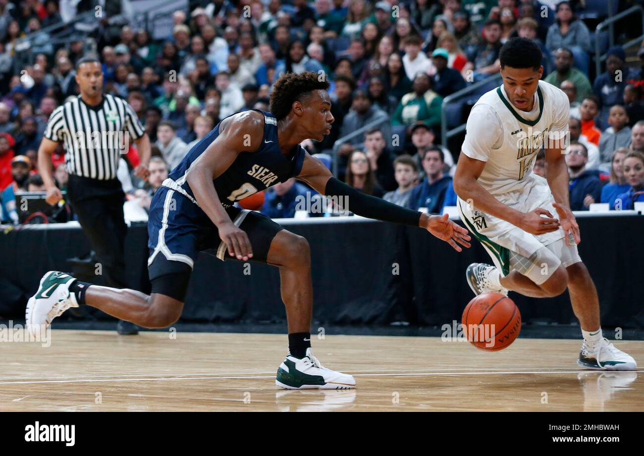 Sierra Canyon's Bronny James, left, tries to steal the ball from Akron St. Vincent - St. Mary's ...