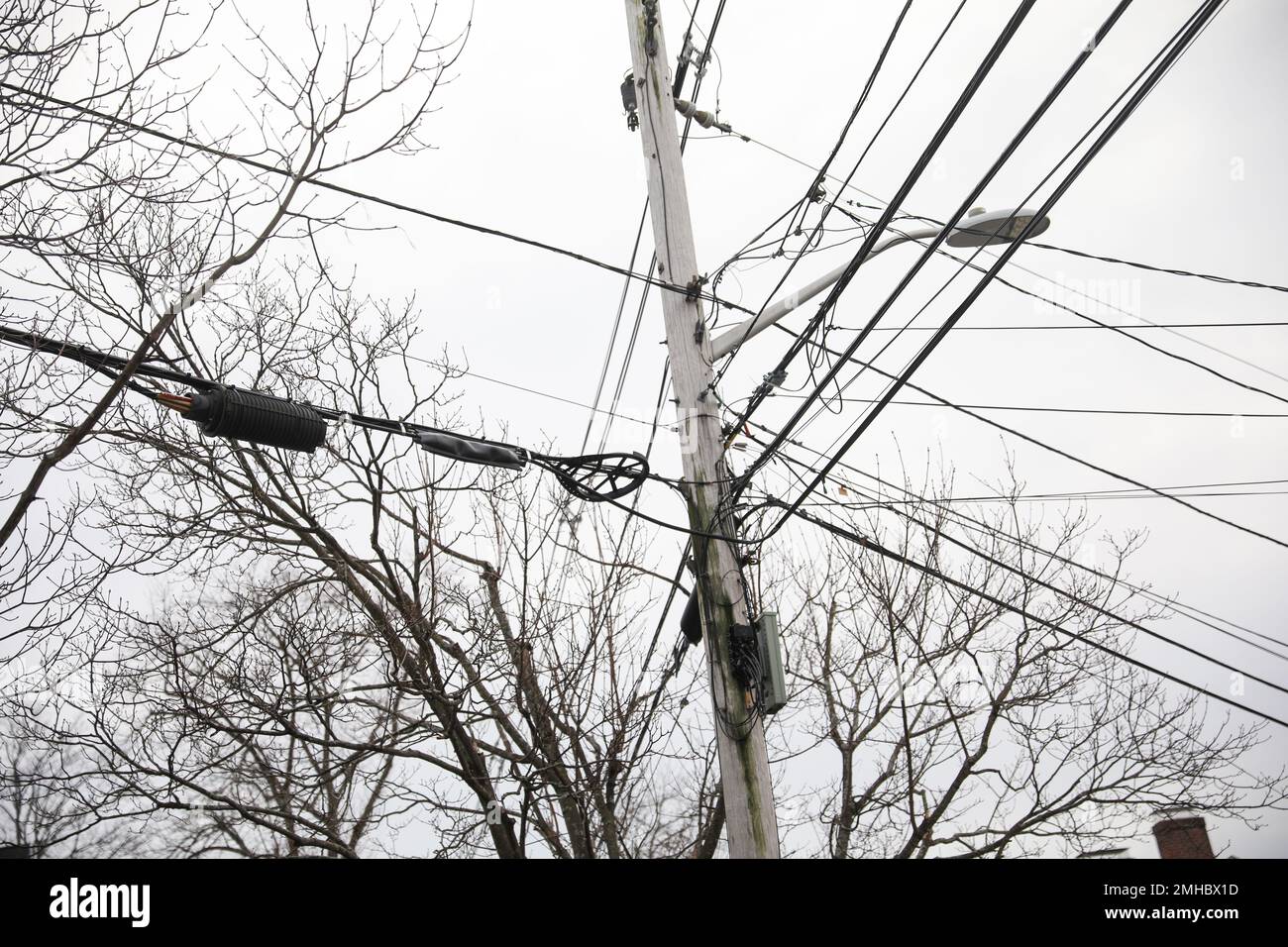 Electricity cables and lines on the streets fuse box electric Stock ...