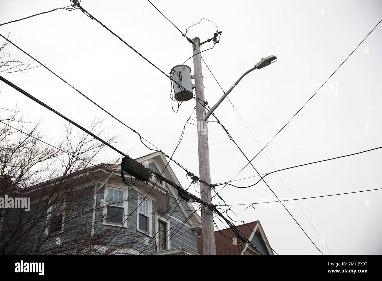 Electricity cables and lines on the streets fuse box electric Stock ...