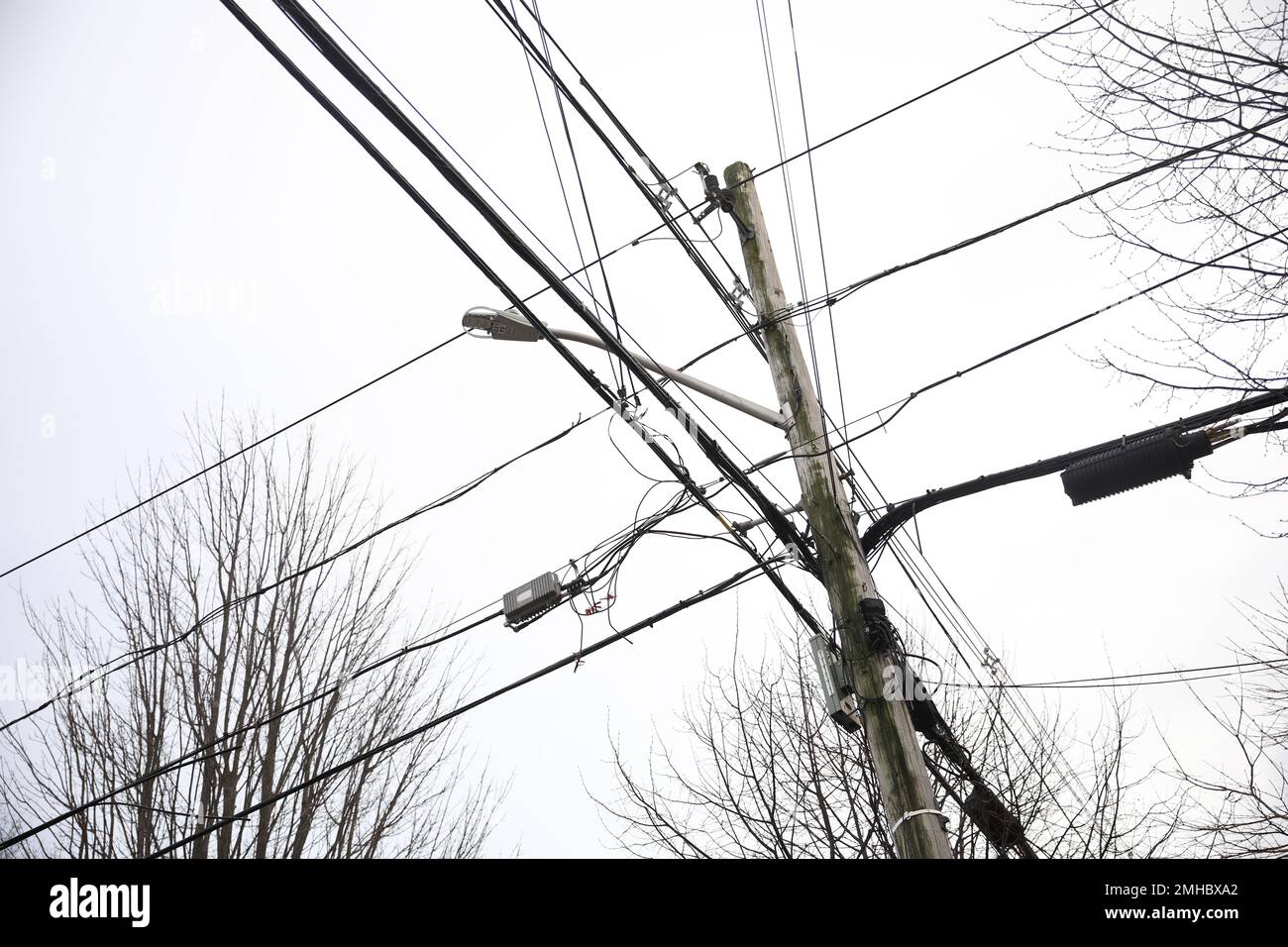 Electricity cables and lines on the streets fuse box electric Stock ...