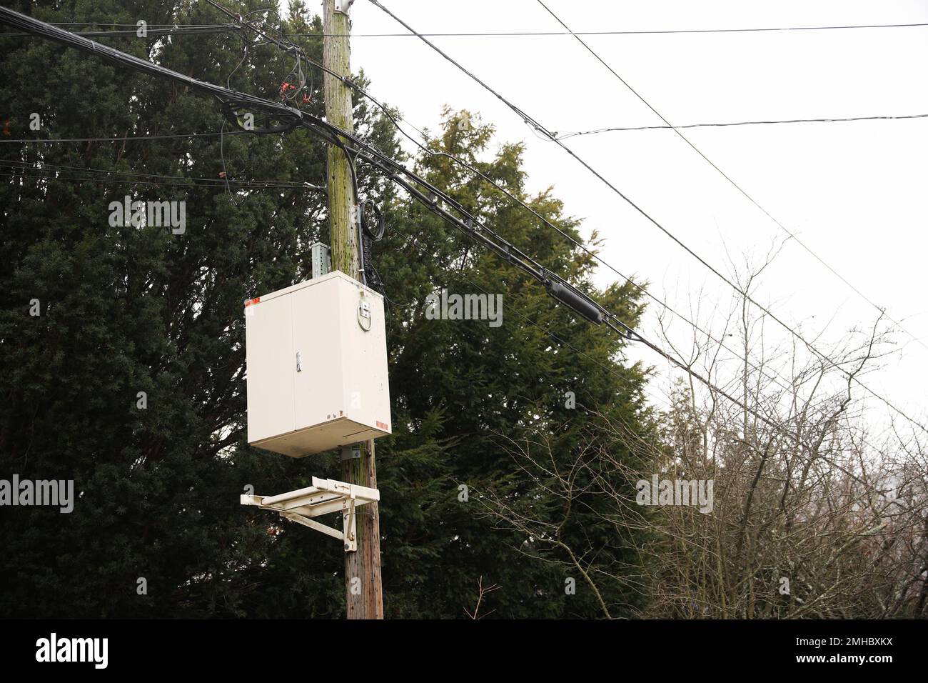 Electricity cables and lines on the streets fuse box electric Stock ...