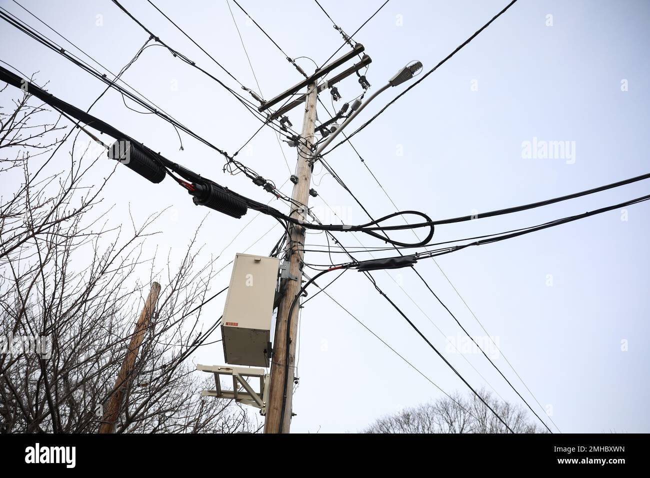 Electricity cables and lines on the streets fuse box electric Stock ...