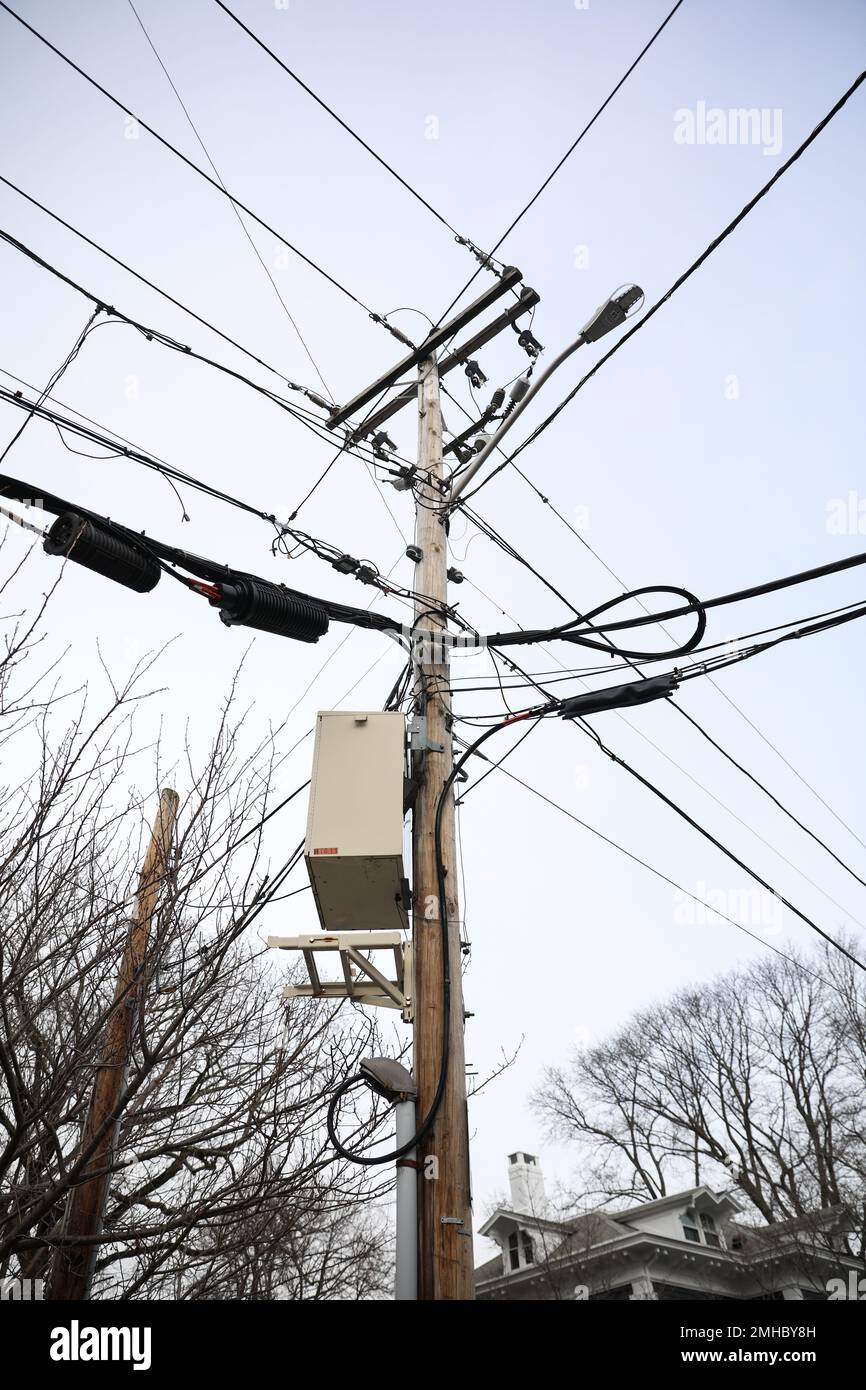 Electricity cables and lines on the streets fuse box electric Stock ...