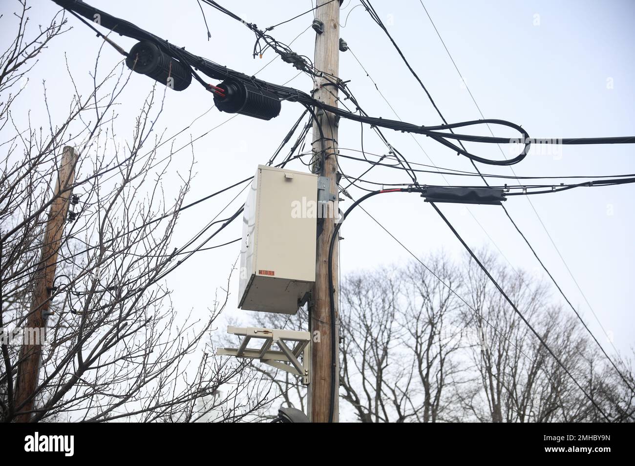 Electricity cables and lines on the streets fuse box electric Stock ...