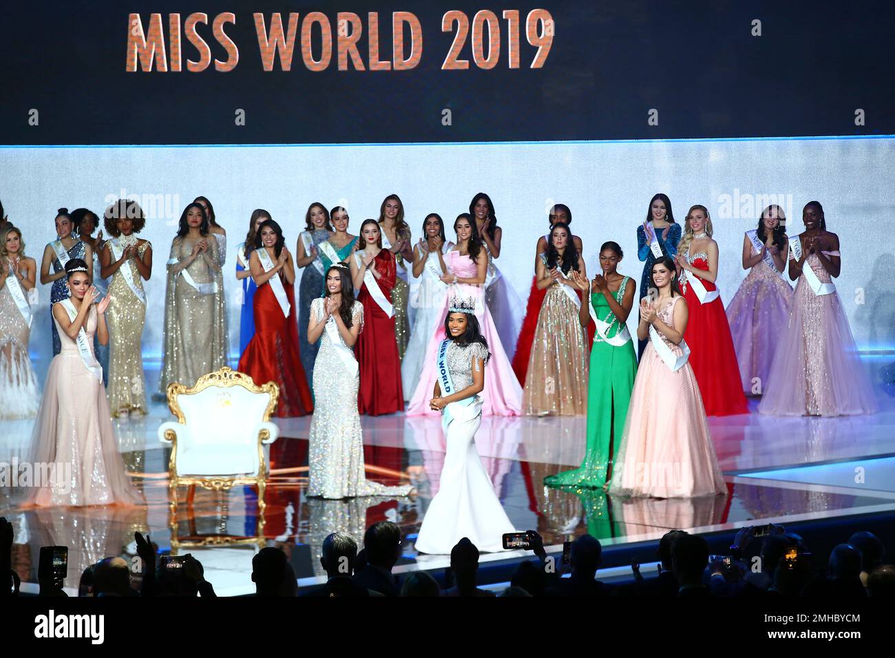 Winner of Miss World 2019, Toni-Ann Singh of Jamaica, front centre, is ...