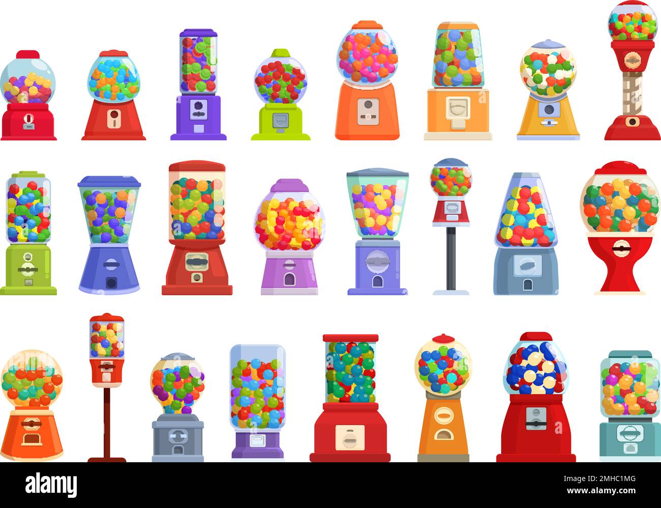 Bubblegum machine icons set cartoon vector. Gum candy. Vending toy ...