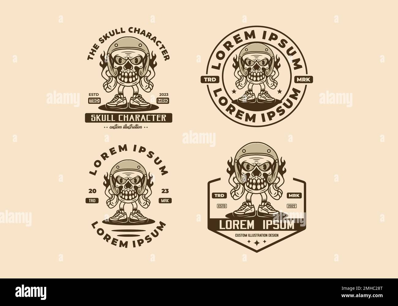 Standing skull wearing helmet character illustration design Stock ...