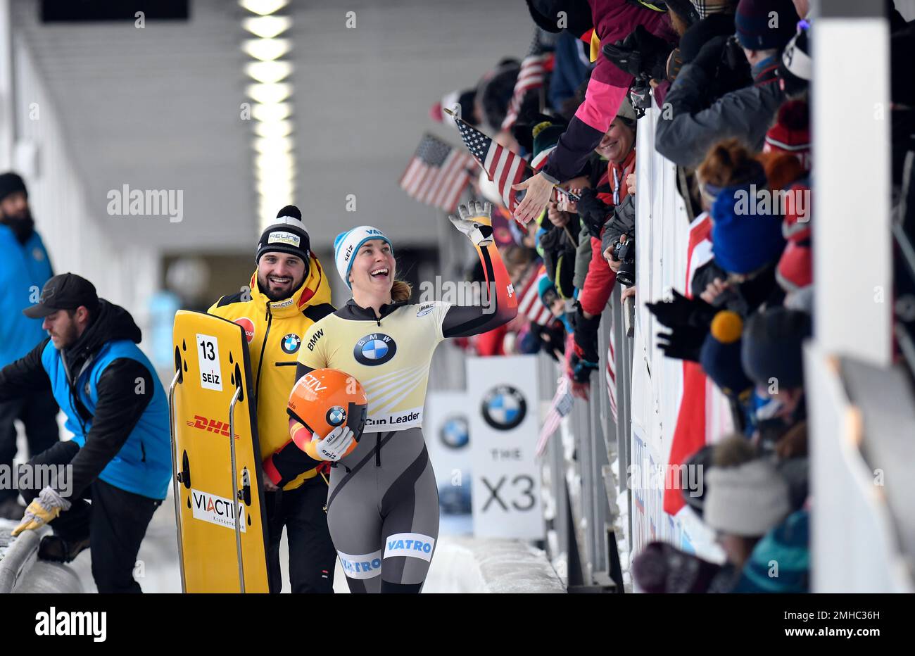 Jacqueline Loelling, of Germany, celebrates a second place finish after ...