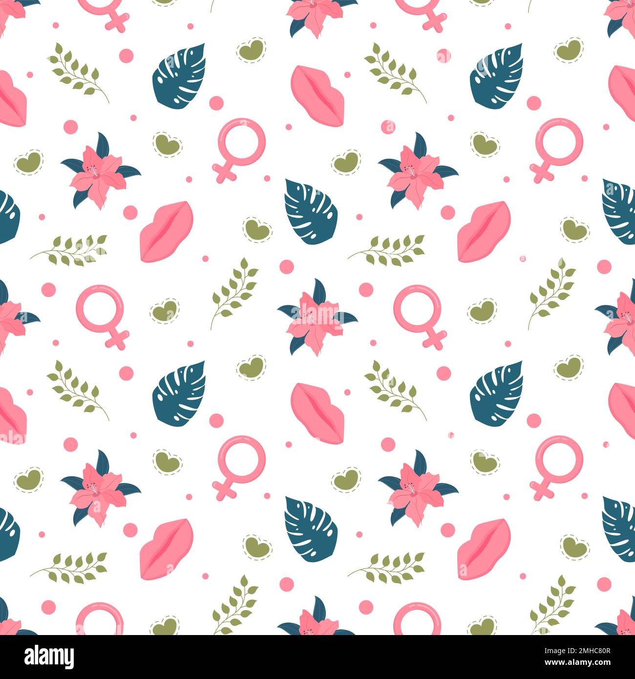Women Day Seamless Pattern Design with Girl Ornament in Template Hand ...