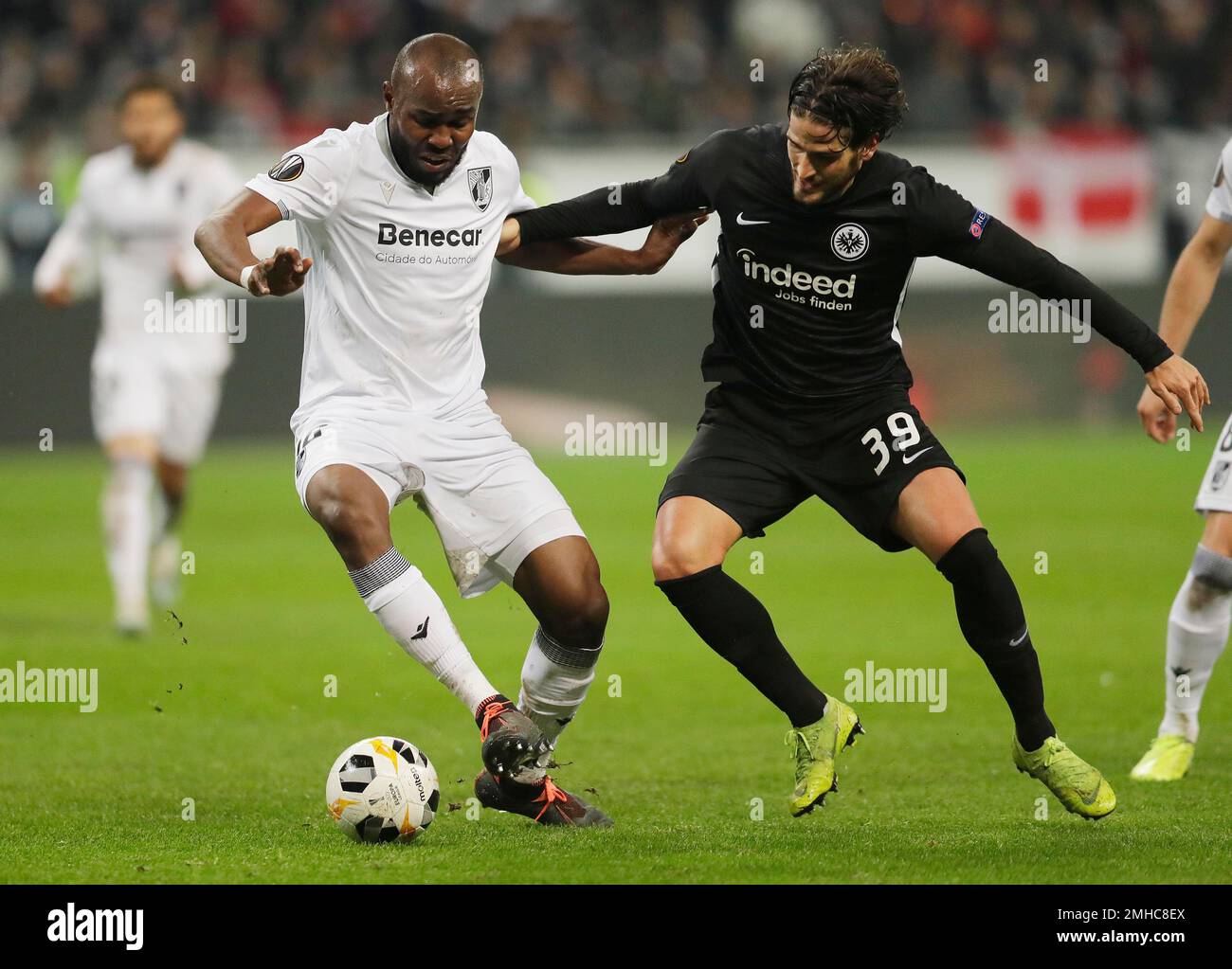 Frankfurt's Goncvalo Paciencia, right, and Vitoria's Ali Al Musrati ...