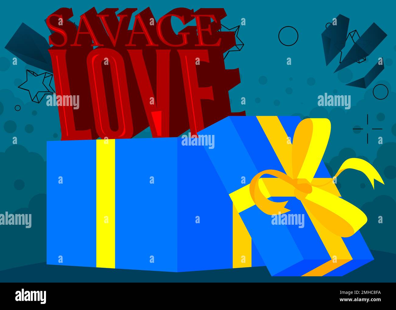 Cartoon Gift Box with Savage Love text. Vector illustrated wrapped ...