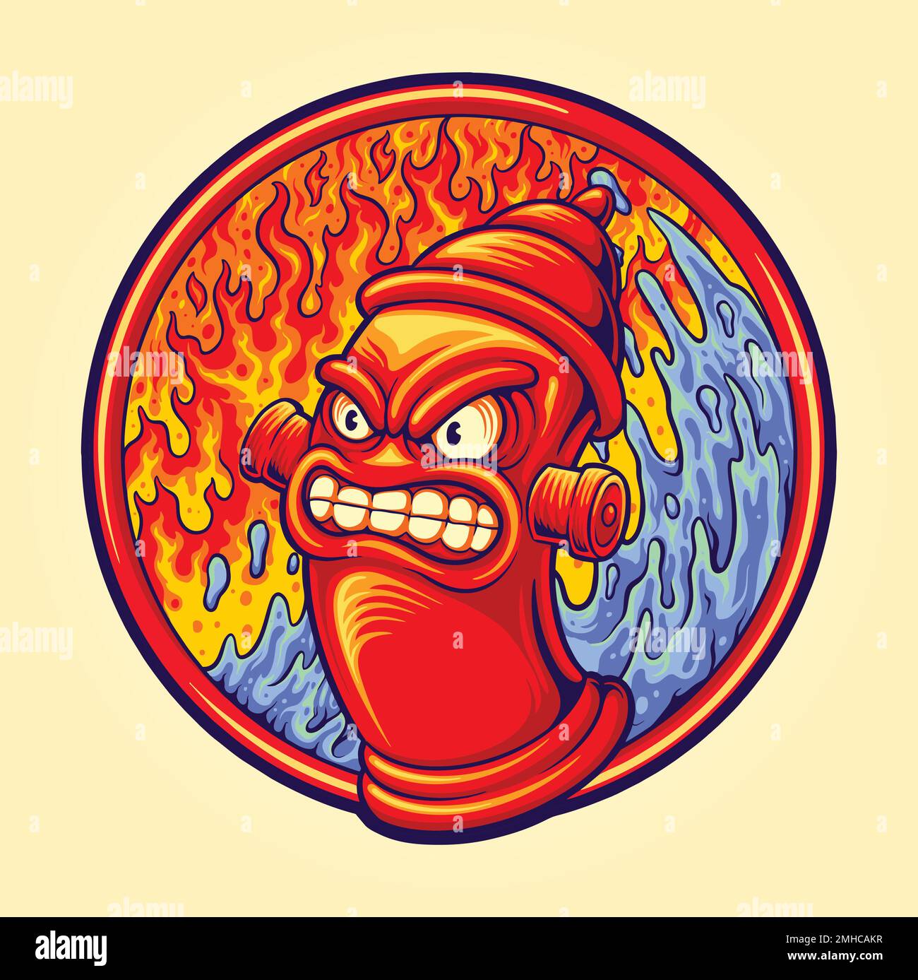 Angry red classic fire hydrant cartoon illustration vector ...