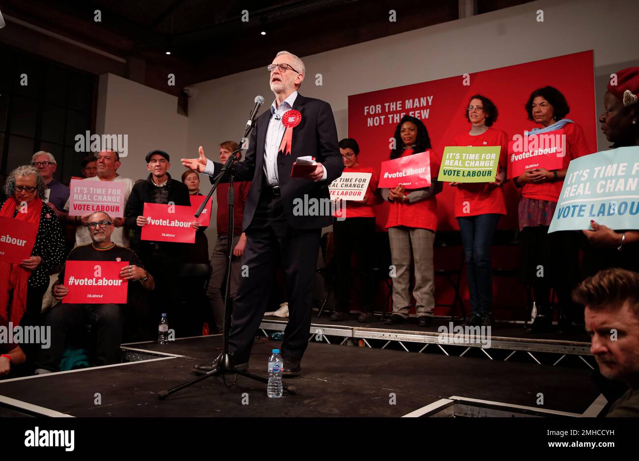 Labour Leader Jeremy Corbyn addresses an eve of poll rally in London ...