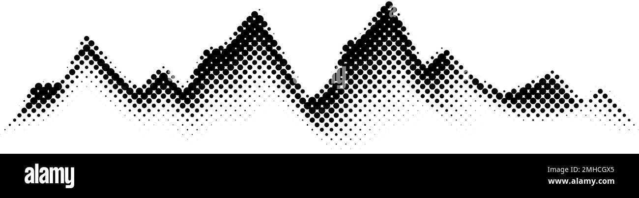 Grain halftone mountains. Fading dotted landscape and terrain. Black ...