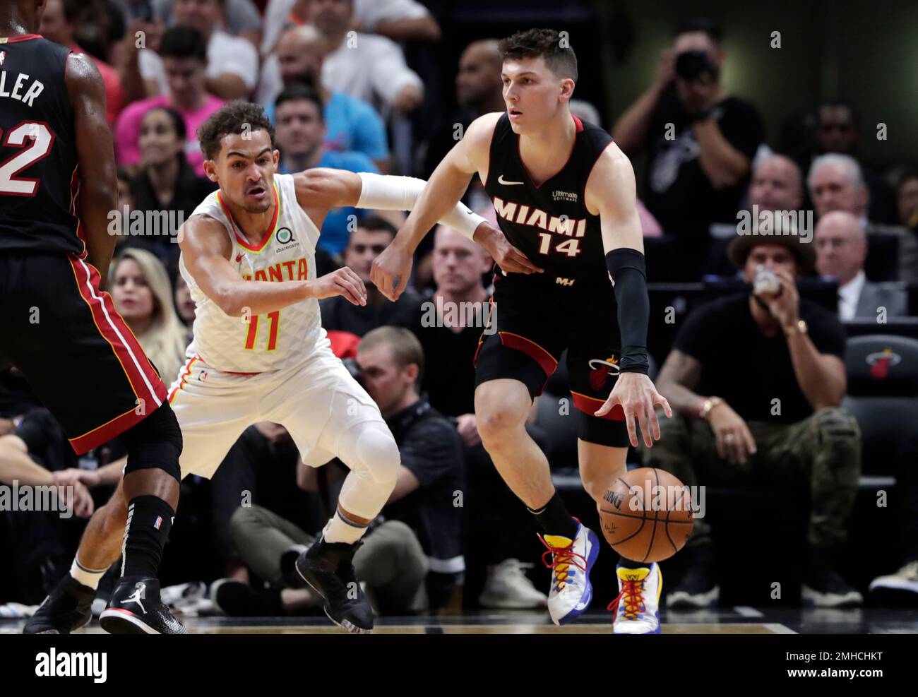 Miami Heat guard Tyler Herro (14) controls the ball as Atlanta Hawks ...