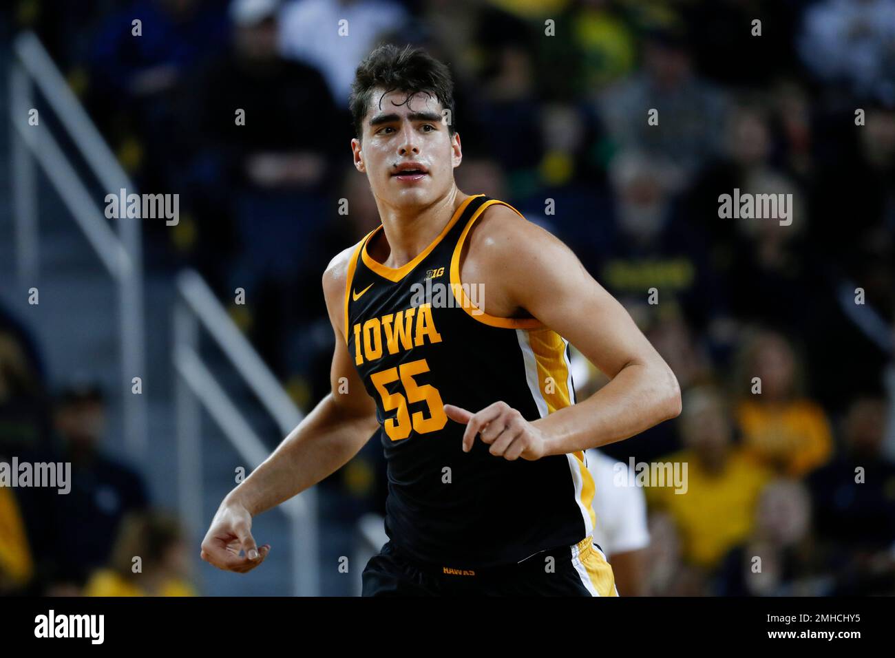 Iowa center Luka Garza plays against Michigan in the second half of an ...