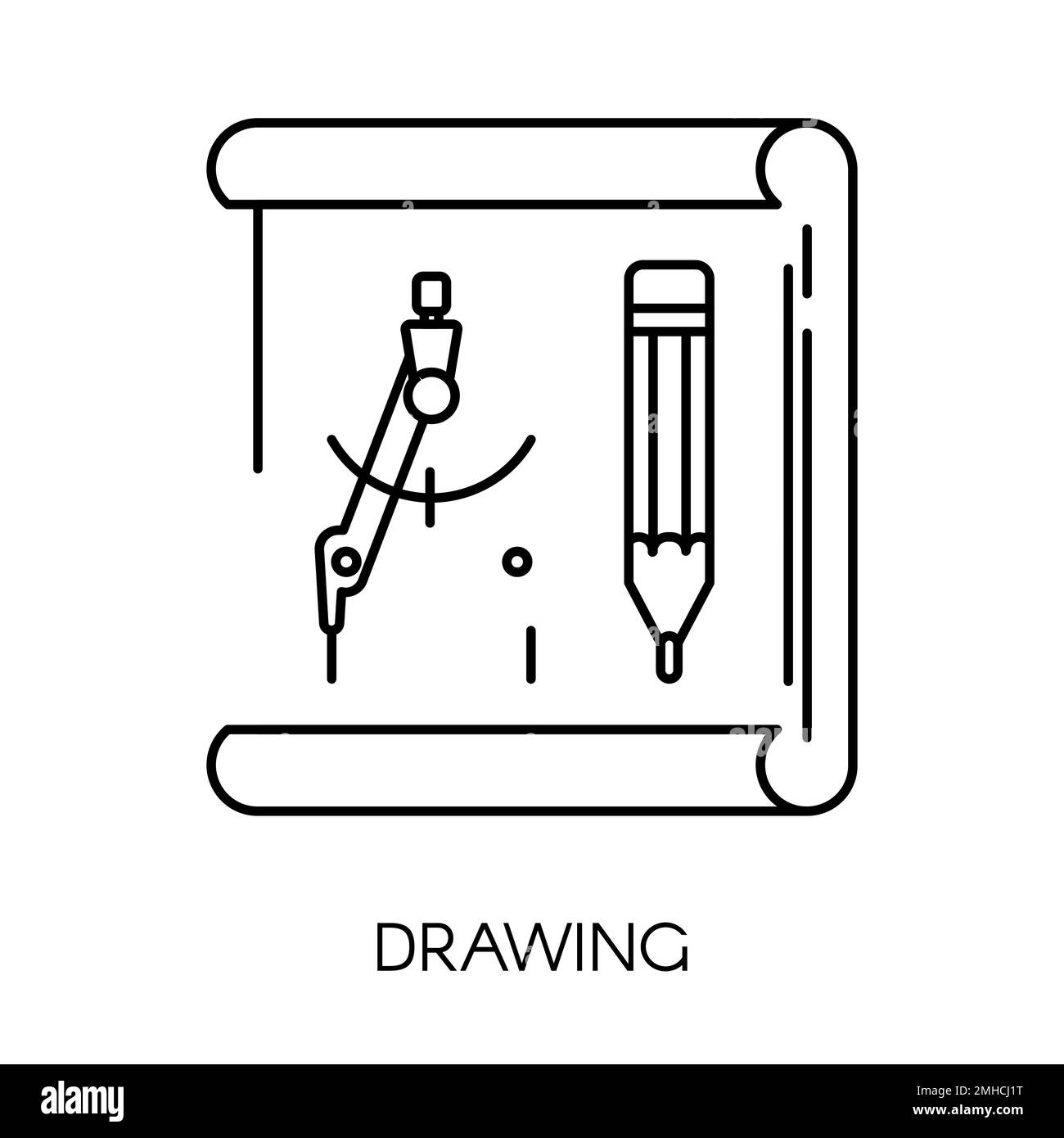 Drawing and stationery isolated outline icon, pencil and divider Stock ...