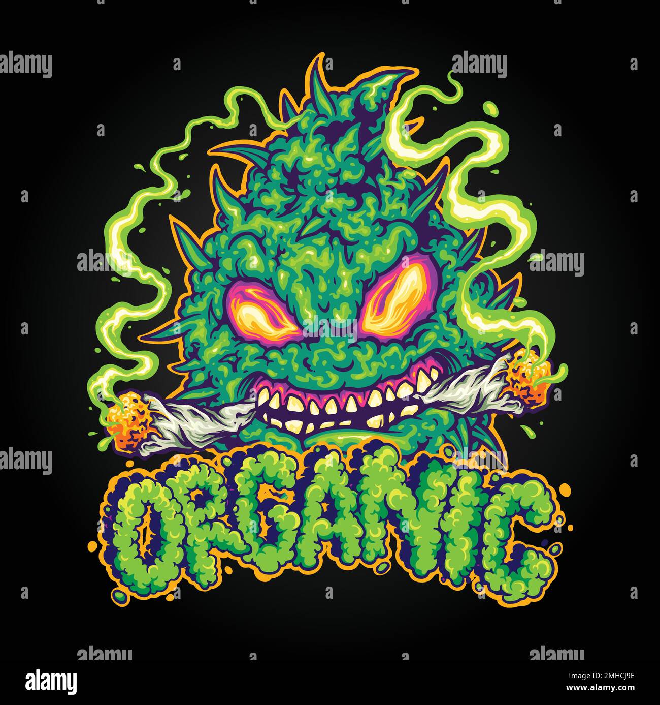 Smoking weed leaf organic hand lettering text vector illustrations for ...