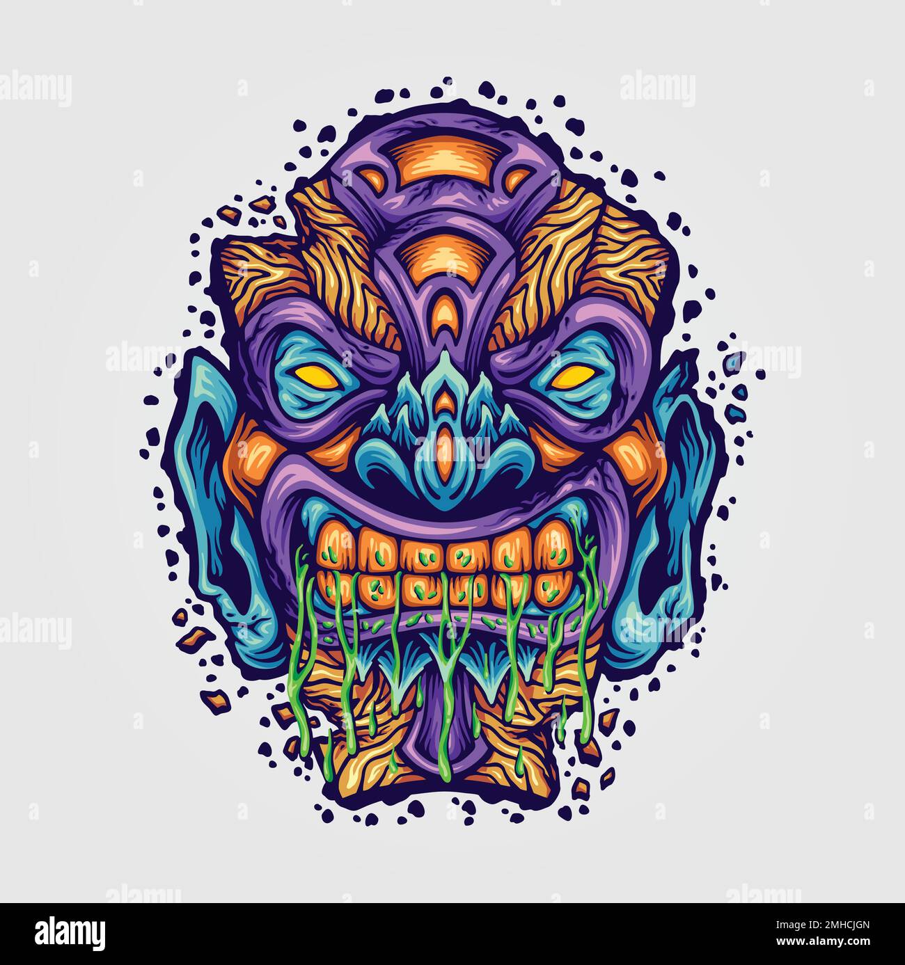 Angry tiki bar mask hawaiian monster illustration vector illustrations ...