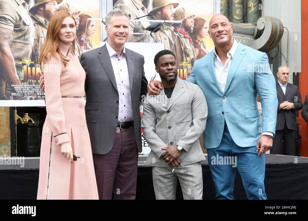 Karen Gillan, from left, Will Ferrell, Kevin Hart and Dwayne Johnson ...