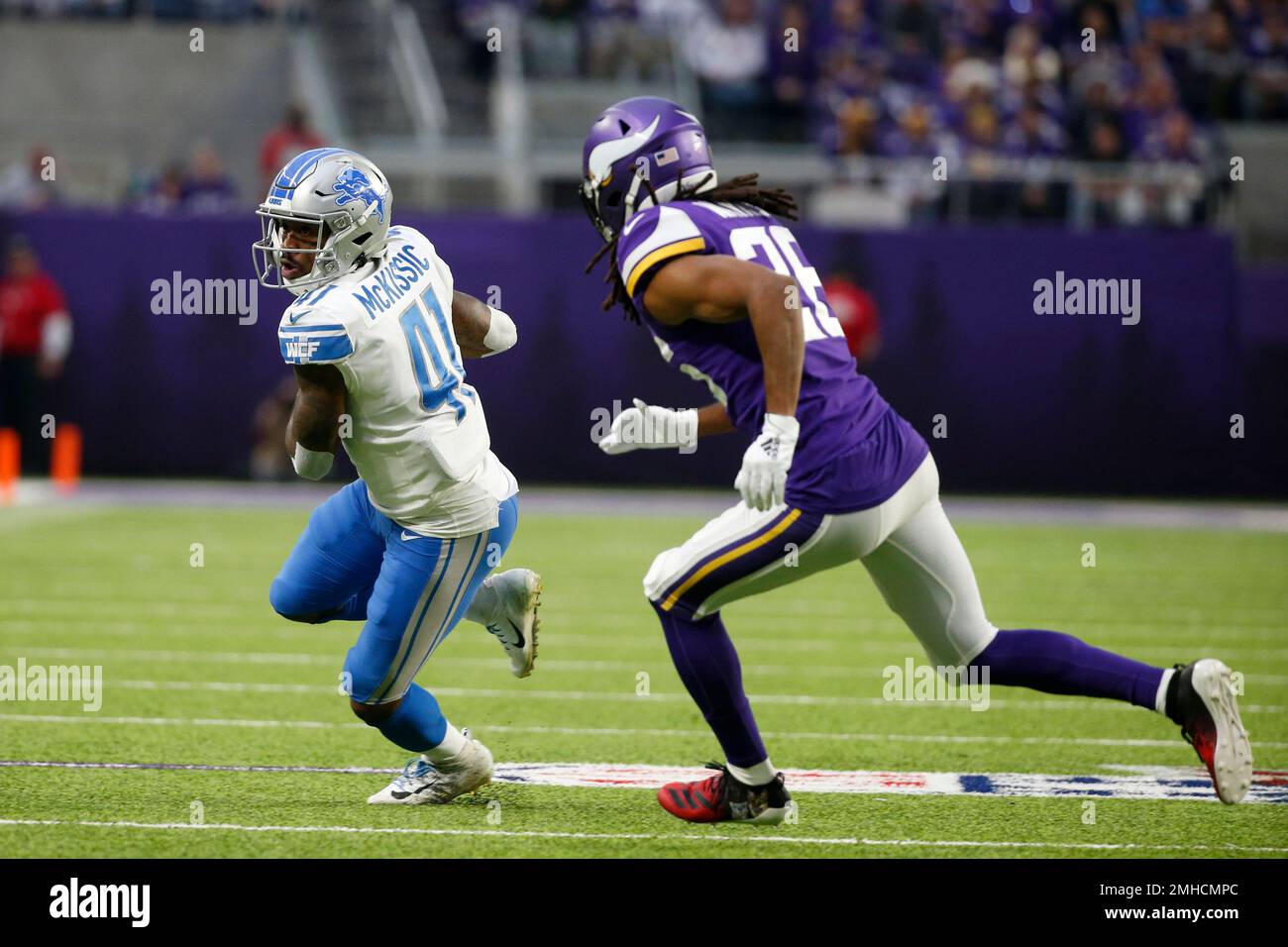 Detroit Lions running back J.D. McKissic (41) runs from Minnesota ...