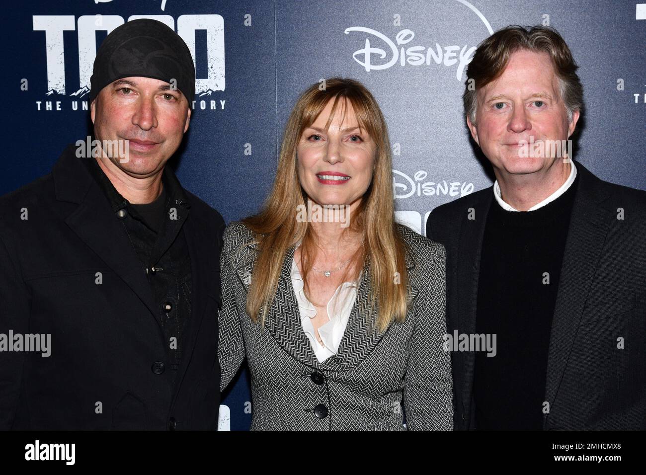 Ericson Core, left, Kim Zubick and Tom Flynn attend a screening of "Togo", hosted by Disney Plus ...