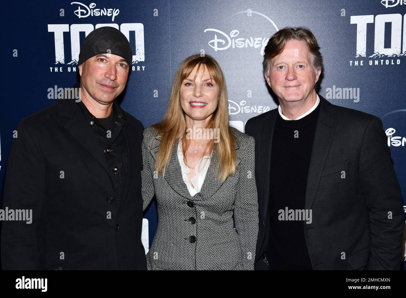 Ericson Core, left, Kim Zubick and Tom Flynn attend a screening of ...