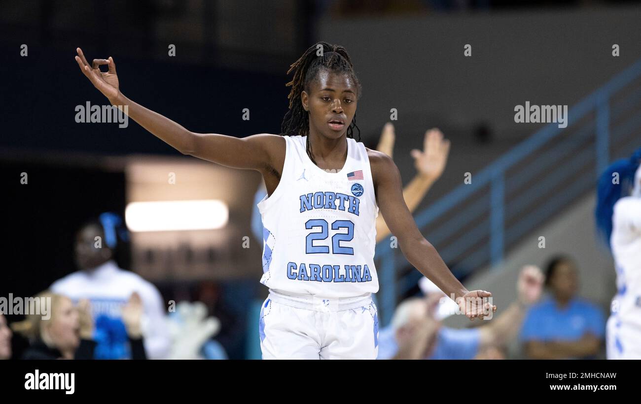 North Carolina's Shayla Bennett (22) reacts after a three-pointer ...