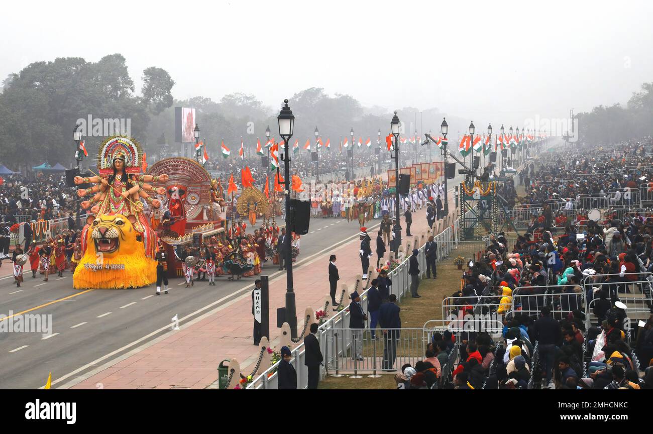 New Delhi, India. 26th Jan, 2023. A tableau of the Ministry of Culture seen at Kartavya Path ...