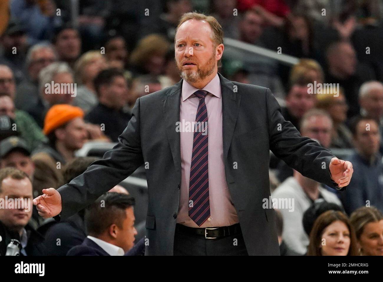 Milwaukee Bucks head coach Mike Budenholzer reacts during the first ...