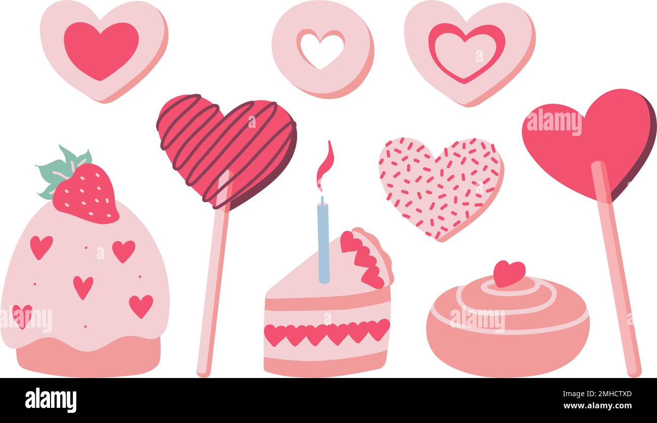Hand drawn heart shaped valentines set of romantic sweets vector ...