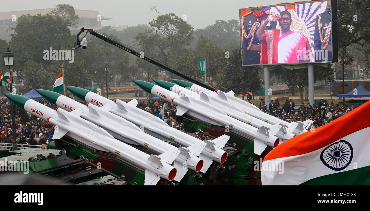 New Delhi, India. 26th Jan, 2023. Indian Army AKASH Missile system (New ...