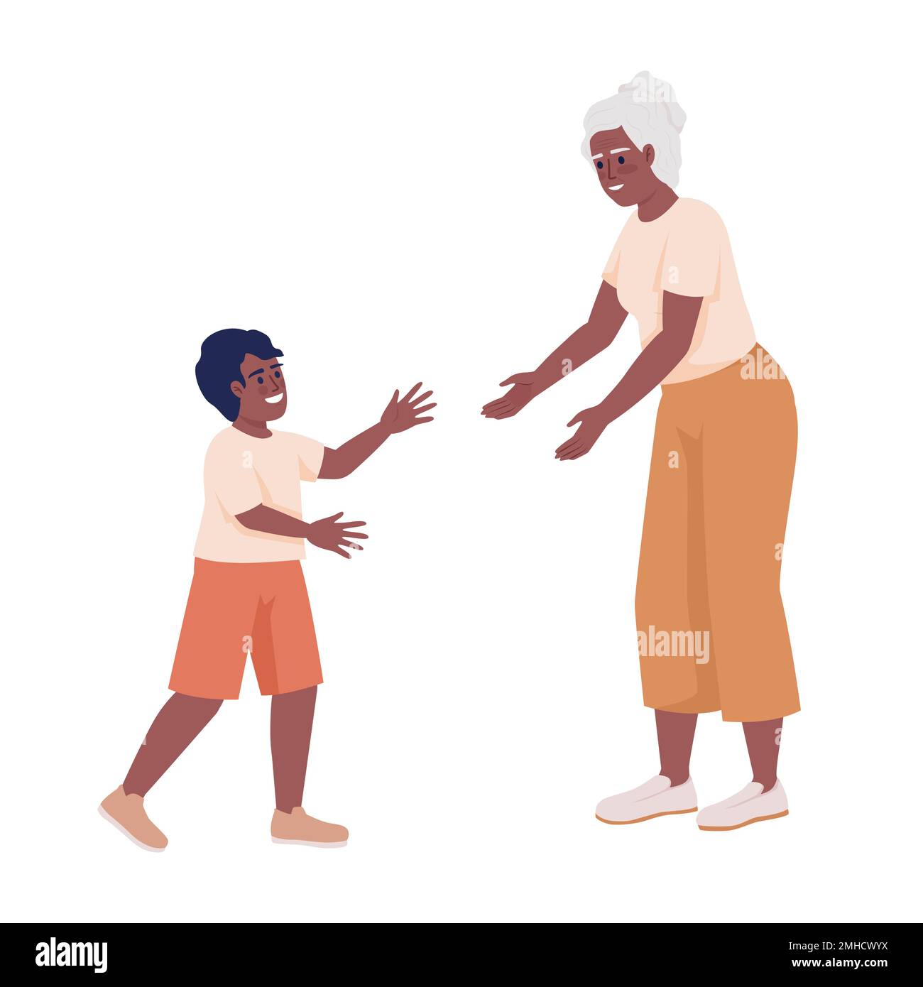 Grandmother extending hands to grandson semi flat color vector ...