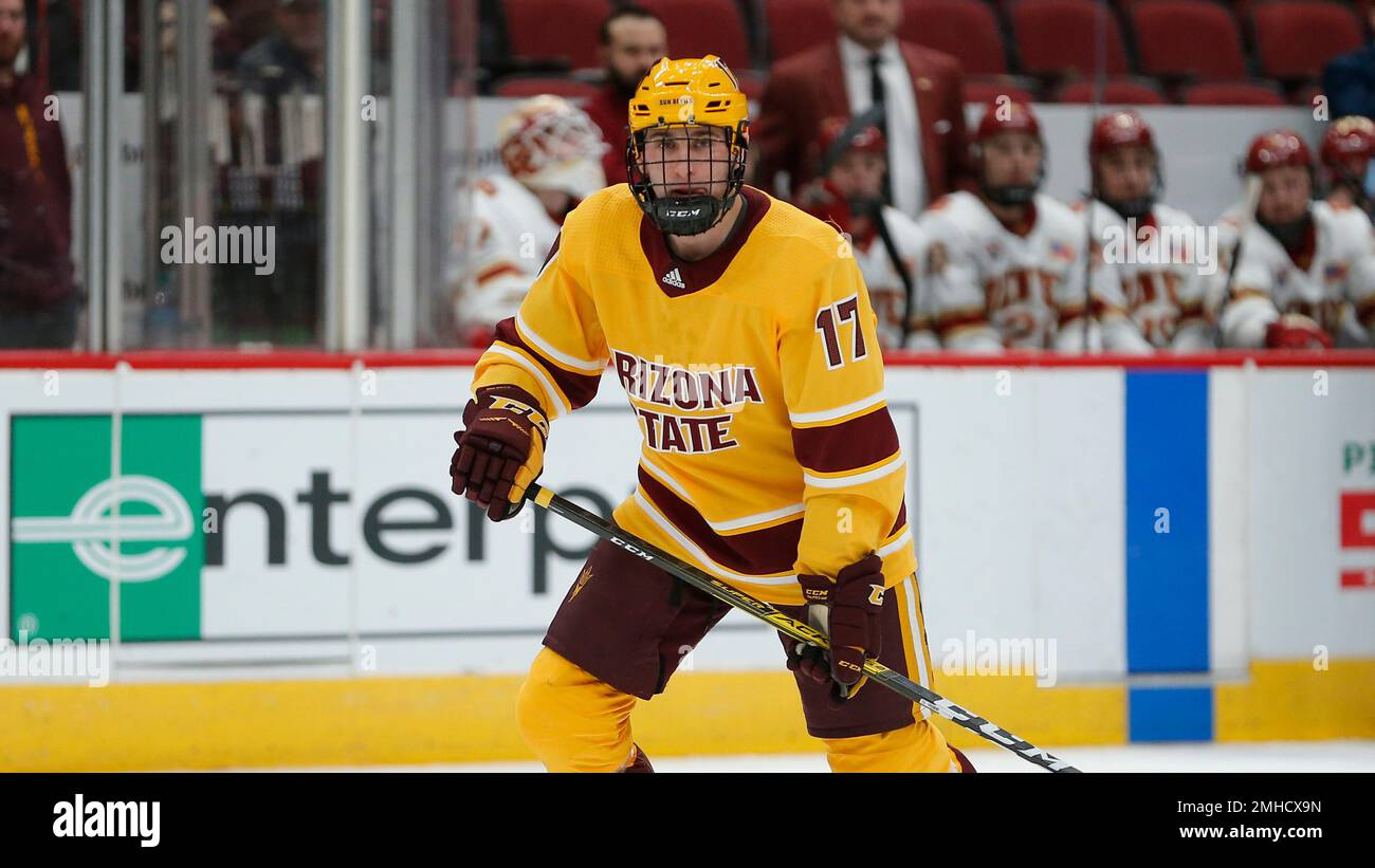 Arizona State defenseman Jacob Semik during an NCAA hockey game against ...