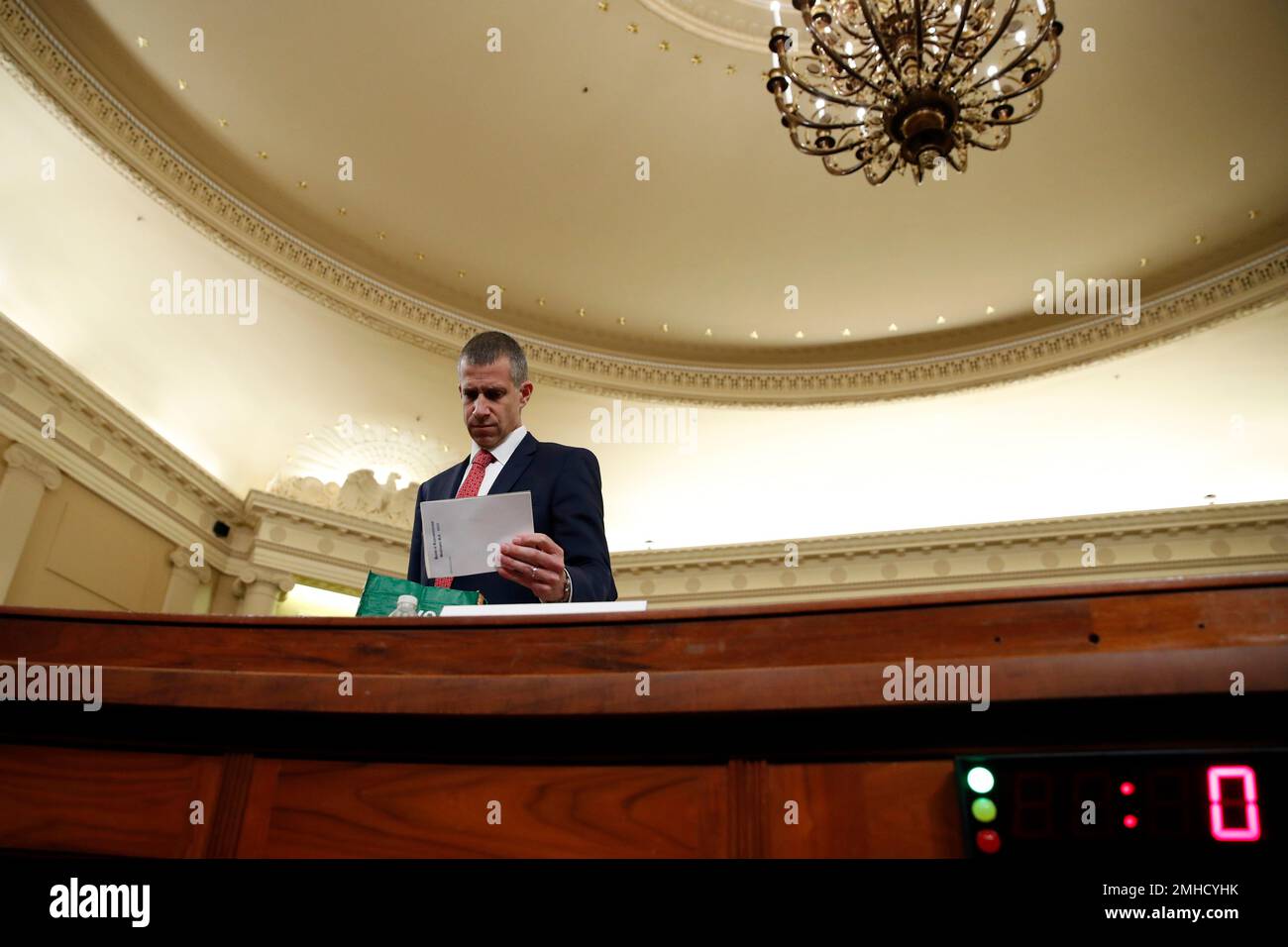 Republican staff attorney Steve Castor reviews notes during a break as ...